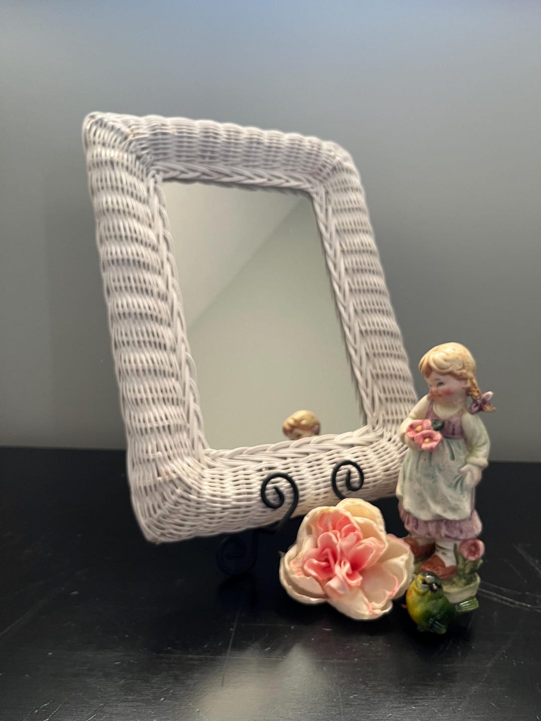 Vintage Wicker Wall Mirror - Rectangle White Wicker Dresser Vanity ...