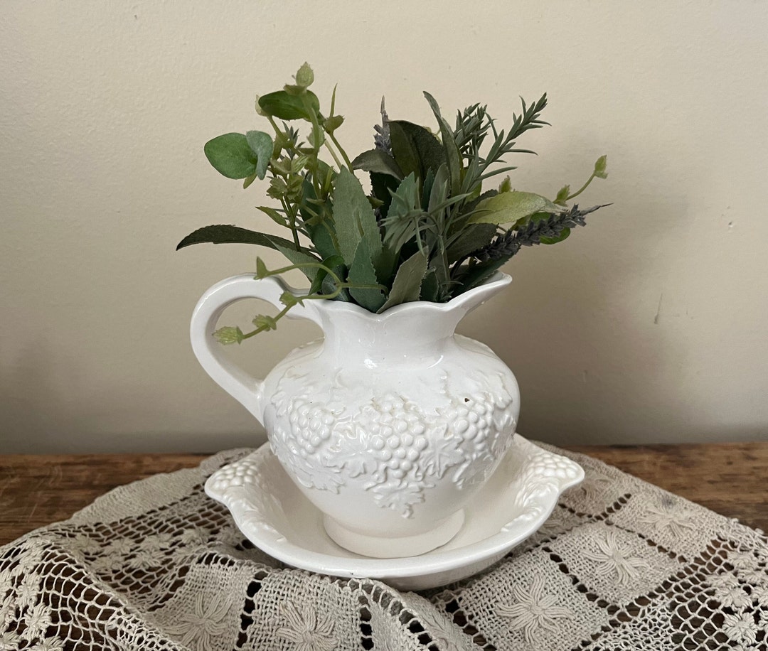 Vintage Pitcher & Wash Basin Saucer Simple Miniature Small White ...