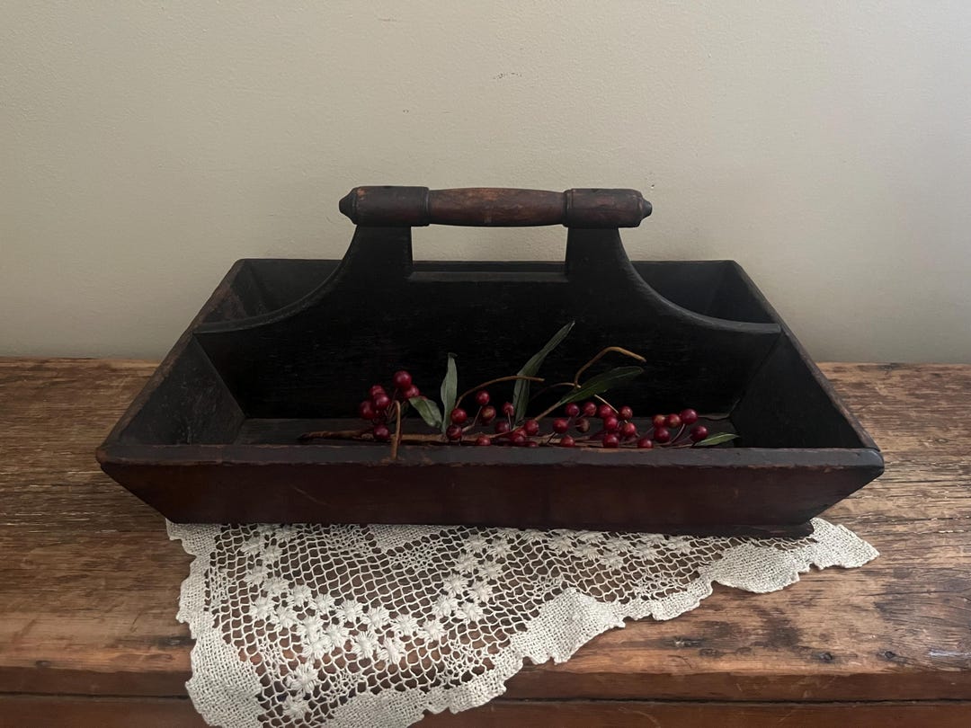 Primitive Wood Tote Box - Farmhouse Flatware Caddy - Chippy Paint Tote ...