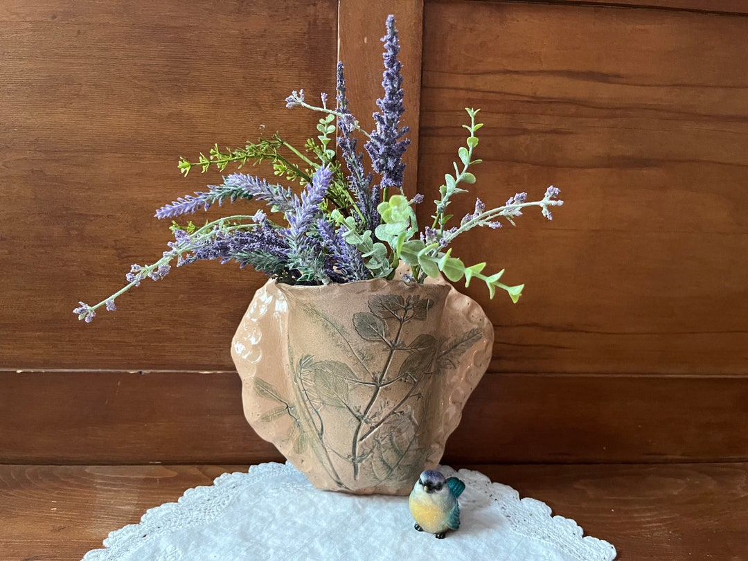 Vintage Botanical Pottery Hand Made Flower Pocket Imprinted Fern and ...