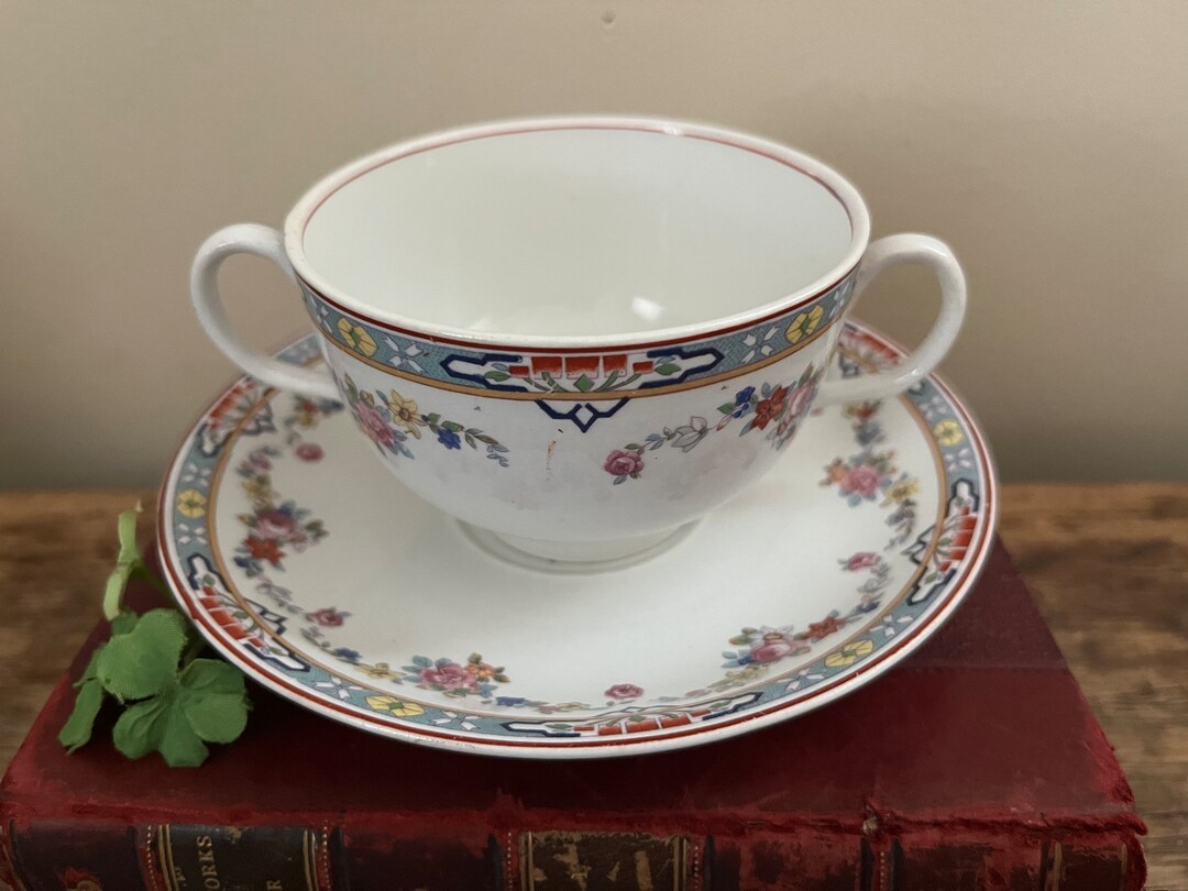 Vintage W.H. Grindley Bouillon Cup & Saucer Dresden Pattern Tea Cup and ...