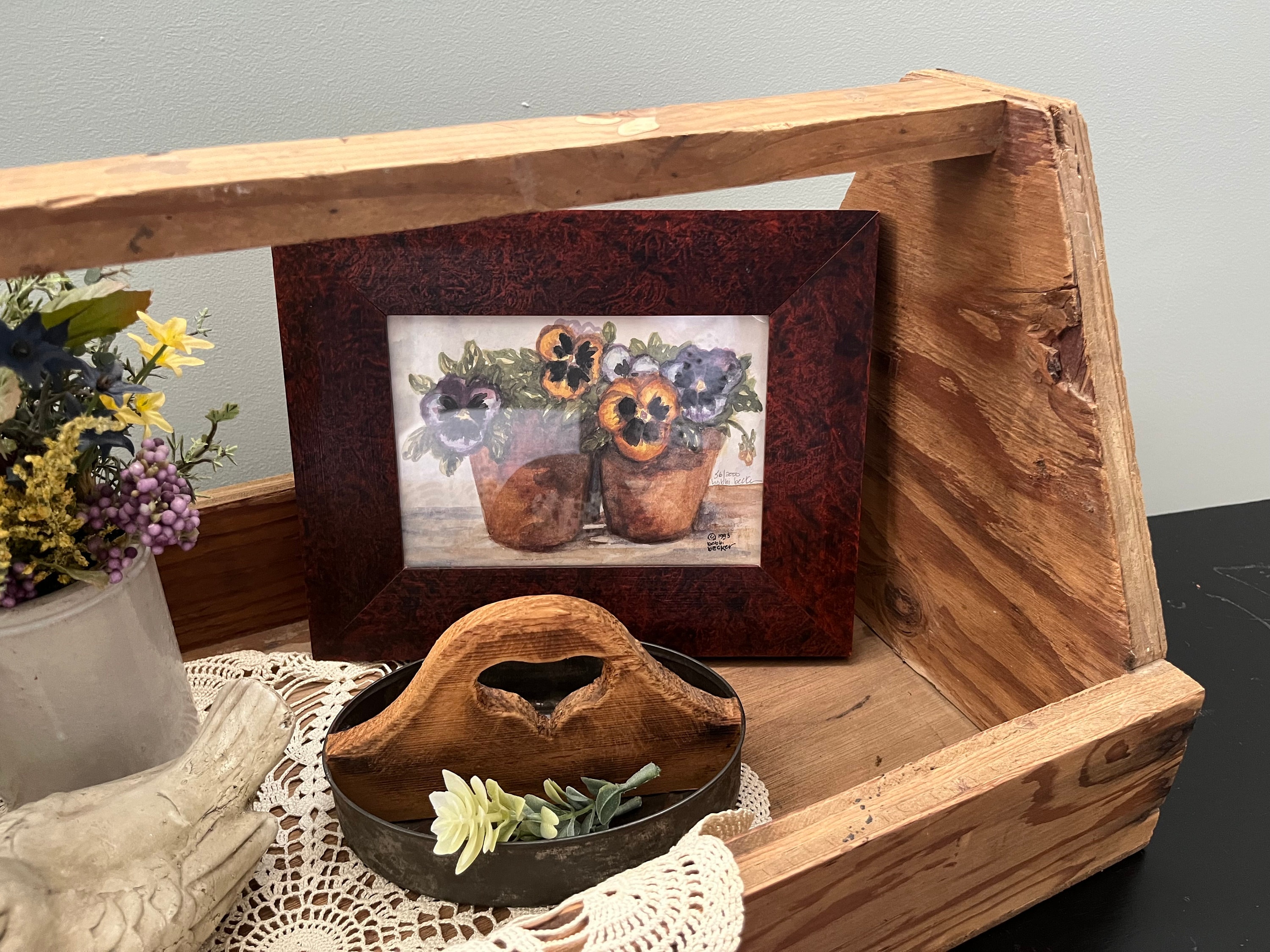 Primitive Wood Tote Box Farmhouse Caddy Handmade Chippy Paint Tote ...