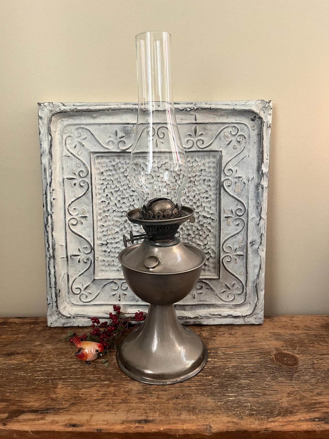 Vintage Silver Plate Dual Wick Oil Lamp Made in England Double Wick ...