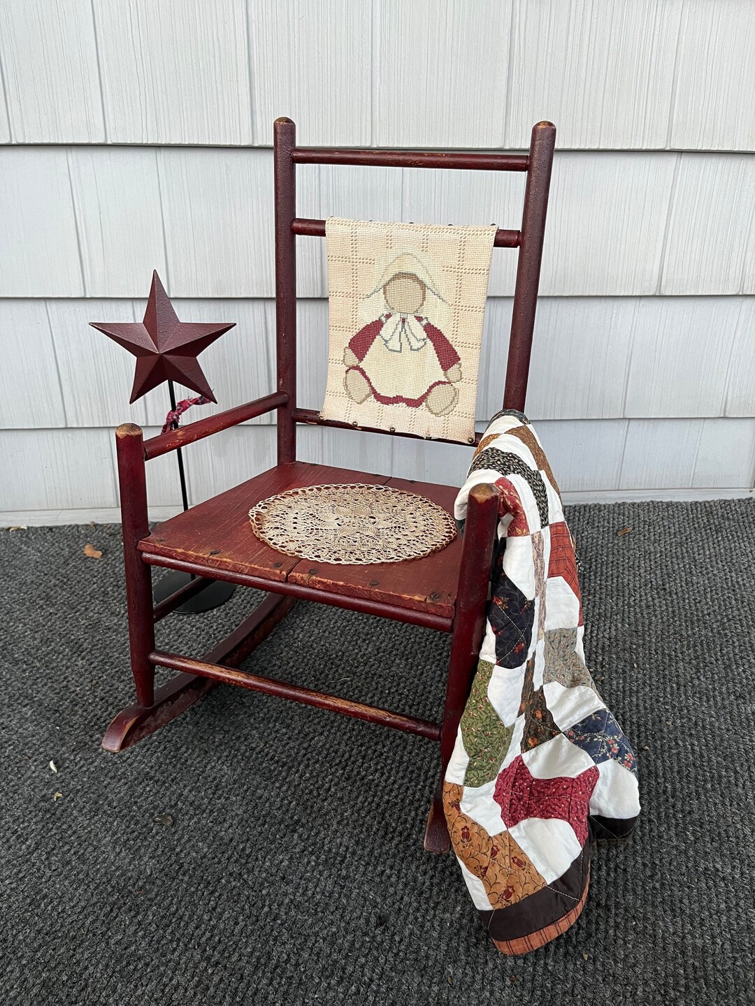 Vintage Toddler Rocking Chair - Antique Children's Red Wood Rocking ...