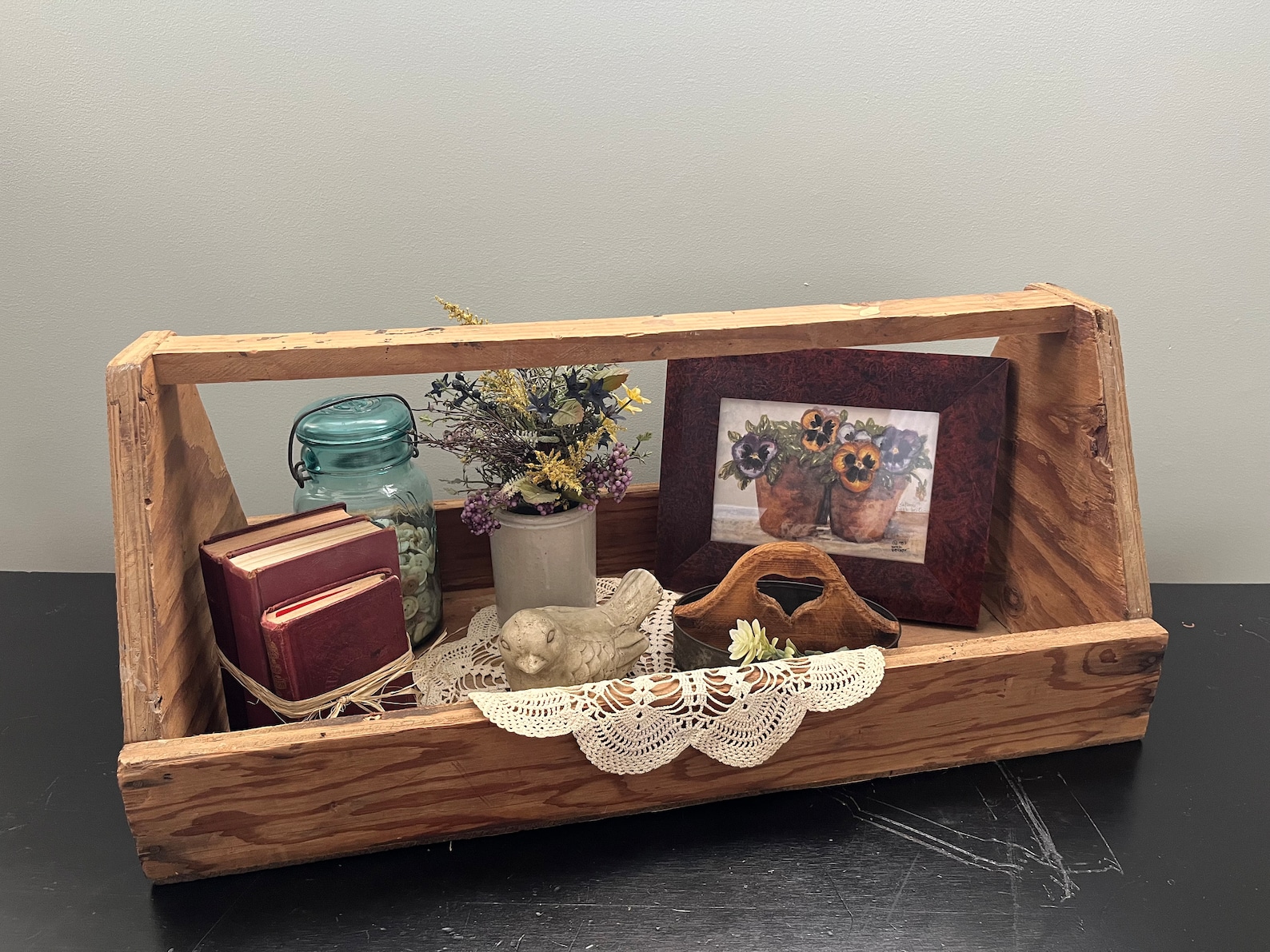 Primitive Wood Tote Box - Farmhouse Caddy - Handmade Chippy Paint Tote ...