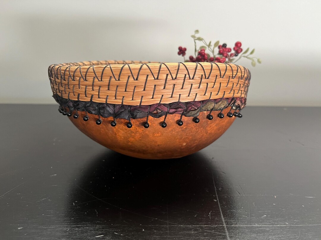 Vintage OOAK Deborah Muhl Handmade Fiber Art Gourd Bowl Basket Circa ...