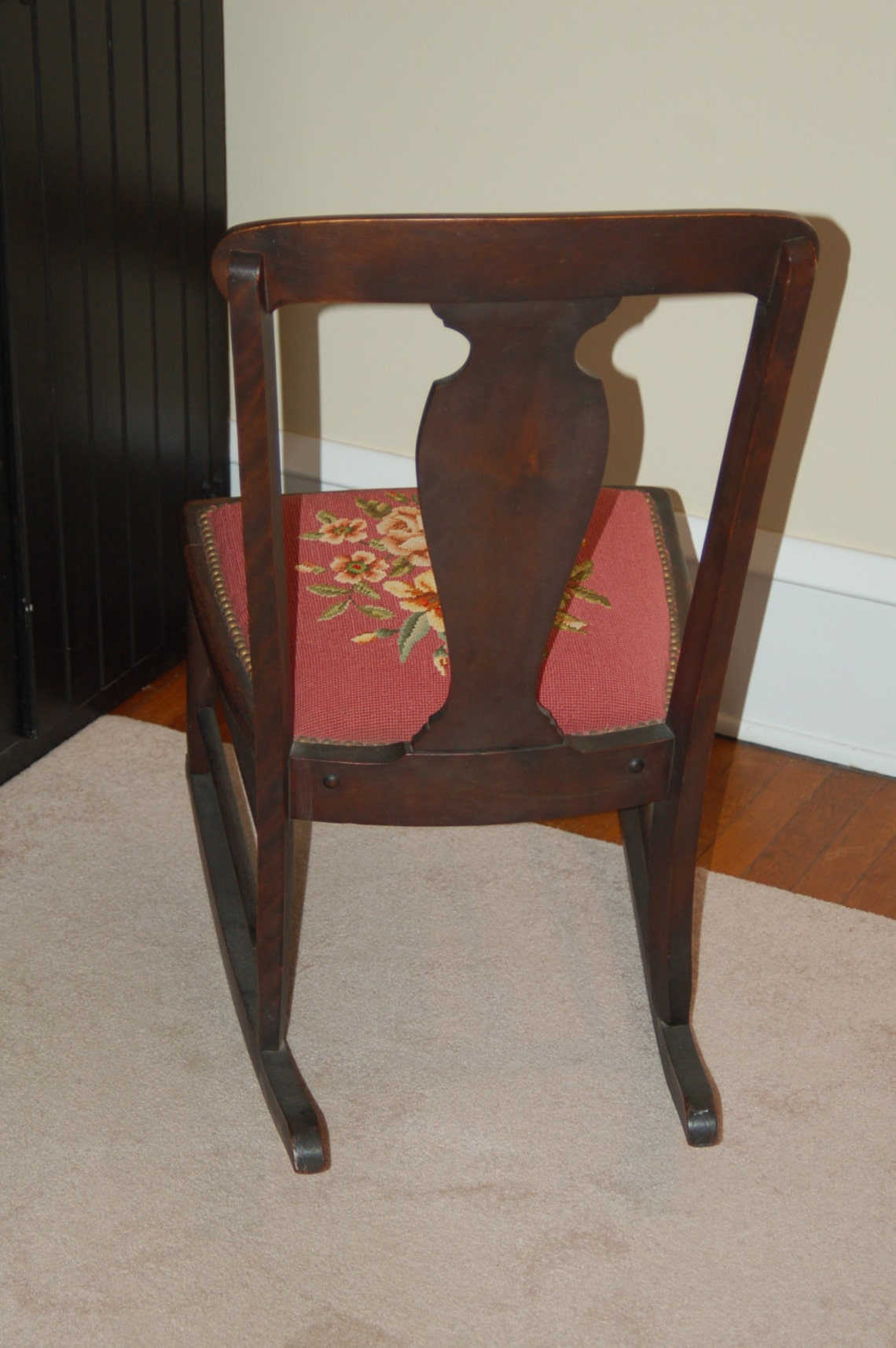 Antique Rocking Chair With Needlepoint Seat - Shabby Chic Cottage ...