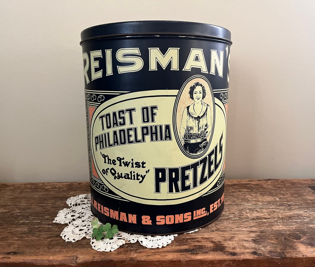 12 Antique Pretzel Tin Reisman's Pretzels Tin Container Can Vintage Tin ...