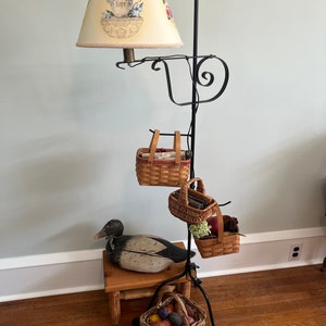 Vintage Longaberger Basket Lamp - Black Wrought Iron Basket Display Floor Lamp - Miniature ...