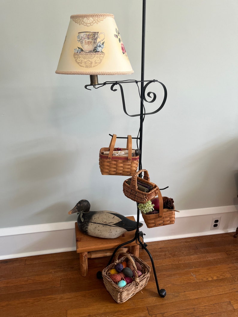 Vintage Longaberger Basket Lamp - Black Wrought Iron Basket Display ...