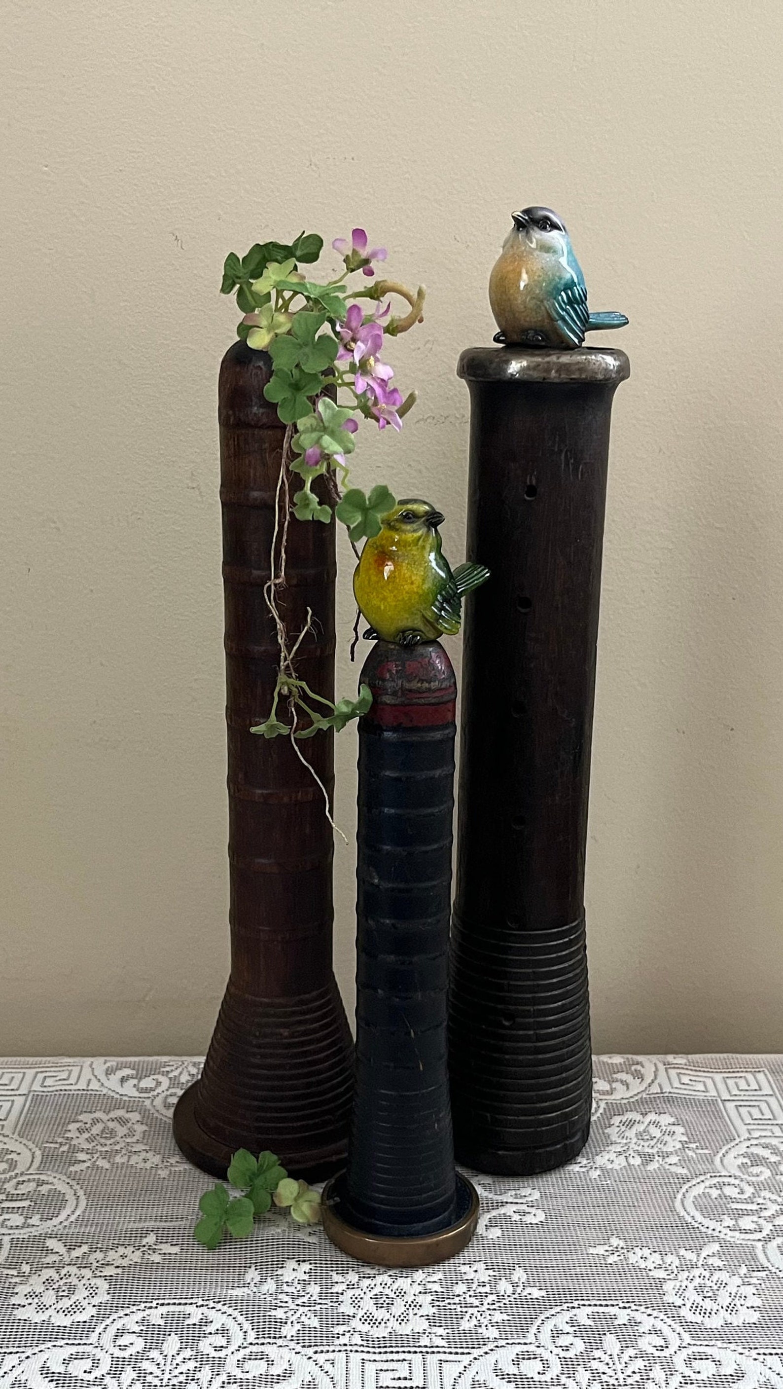 Set of 3 Wood Spool Rustic Weaving Fiber Art Display Antique - Etsy