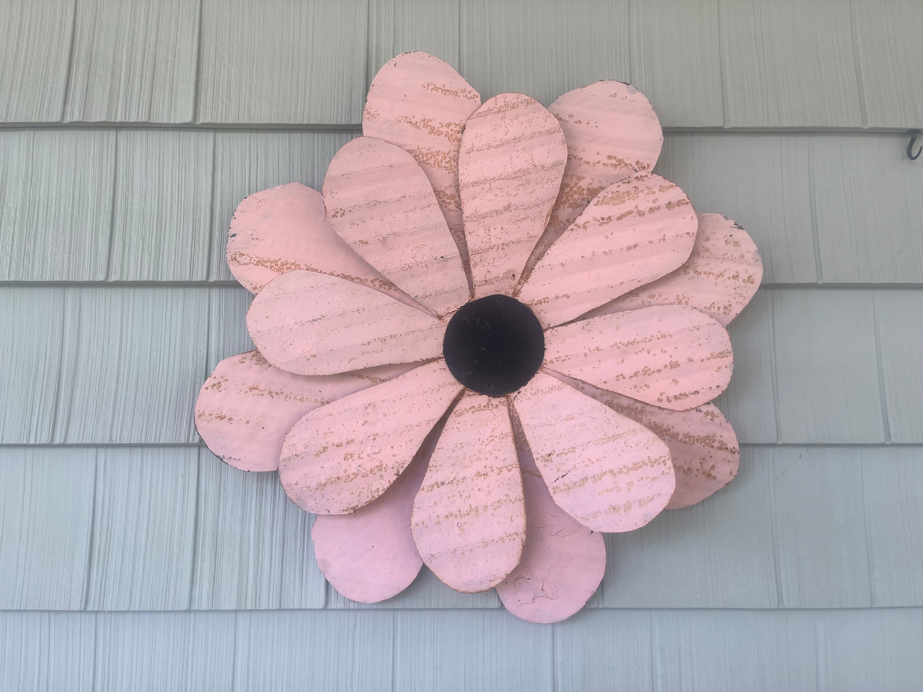 Giant Vintage Corrugated Metal Pink Flower Rustic Farmhouse French ...