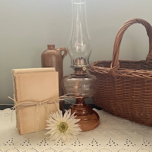 Vintage Oil Lamp - Rosie Amber Pedestal Oil Lamp With Brass Eagle ...