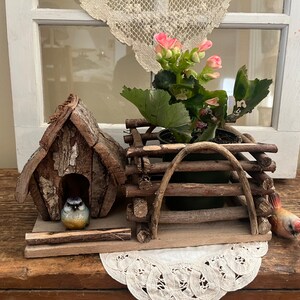 Charming Primitive Tree Bark Bird House Twig Plant Holder - Vintage ...