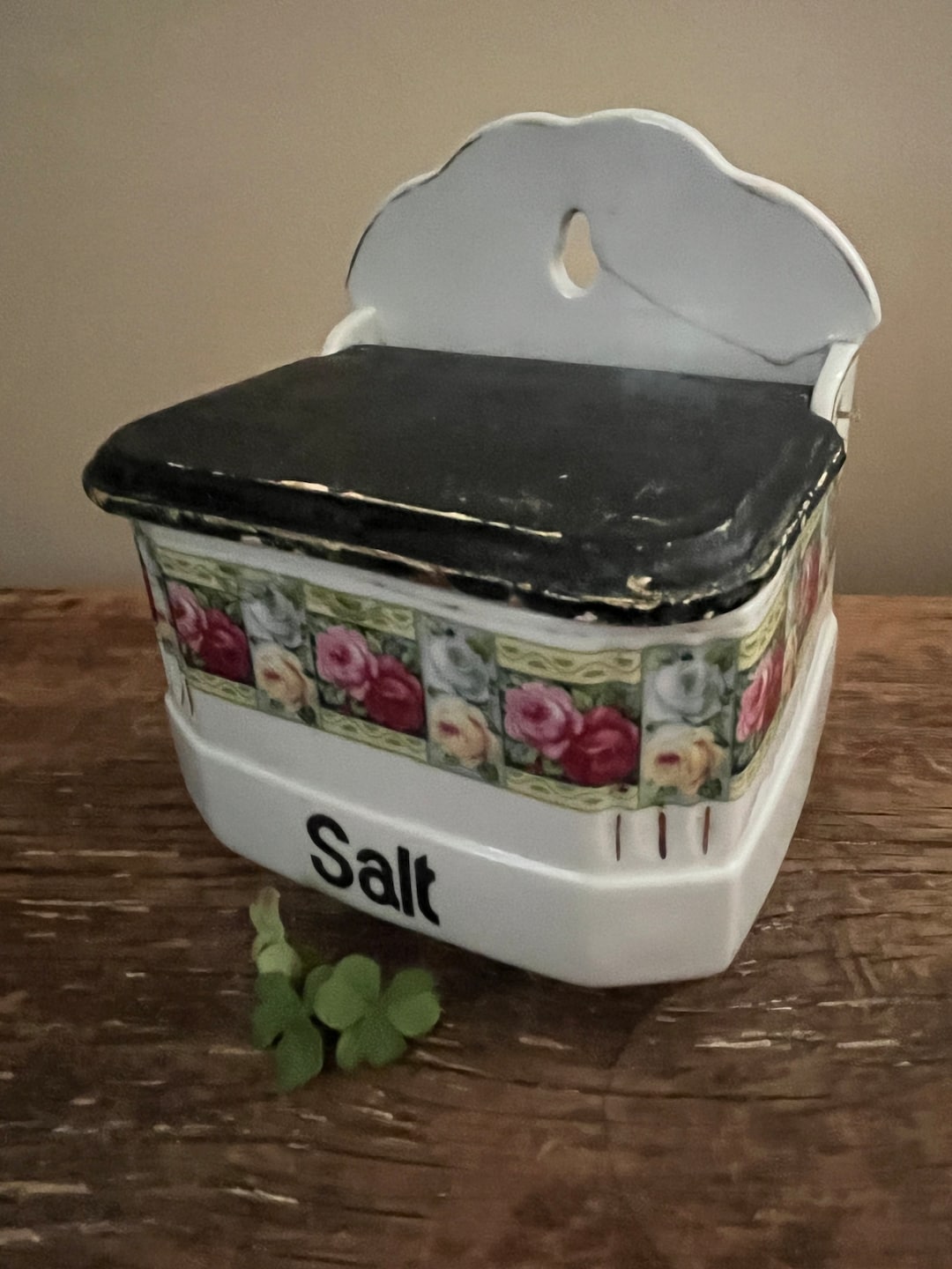 Vintage Ceramic Salt Box With Chippy Paint Wood Lid - Etsy