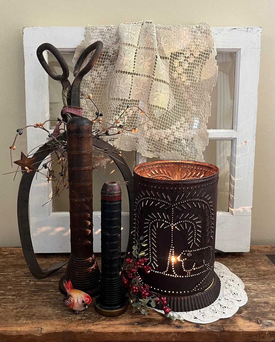 Rusty Punched Tin Night Light - Vintage Primitive Rustic Large ...