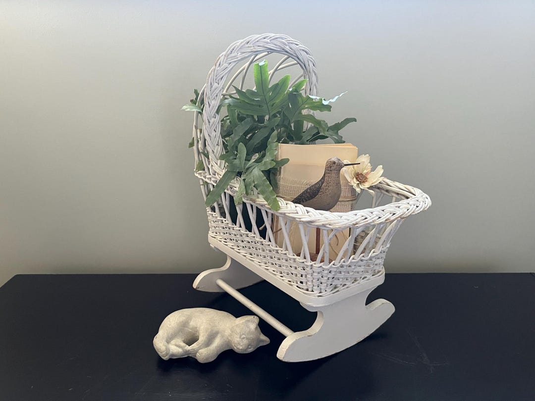 Chippy Paint White Wicker Cradle - Doll Cradle Shabby Chic Cottage ...