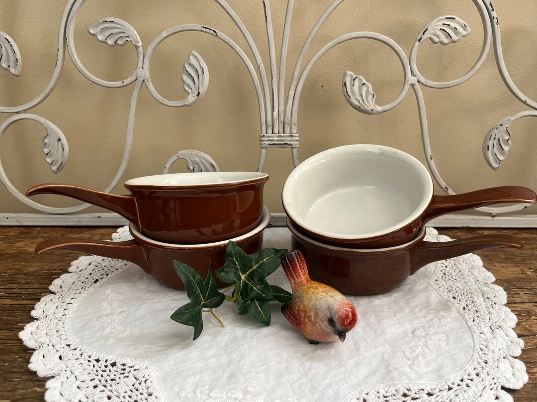 Vintage Brown HALL Custard Cups With Handle - Set of 4 Custard ...