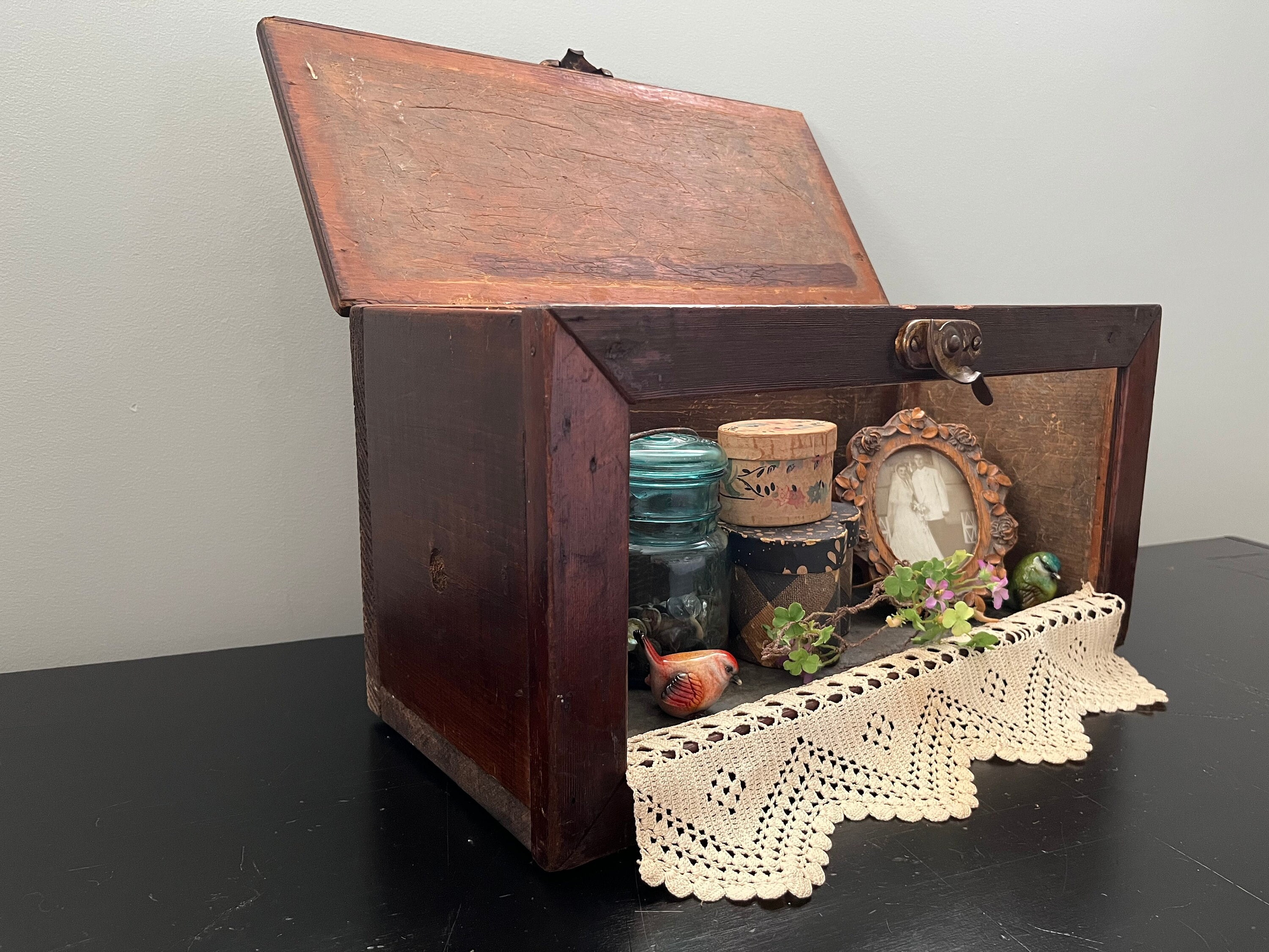 Antique Wood Collection Display Box - Antique Tote Box With Open Front ...
