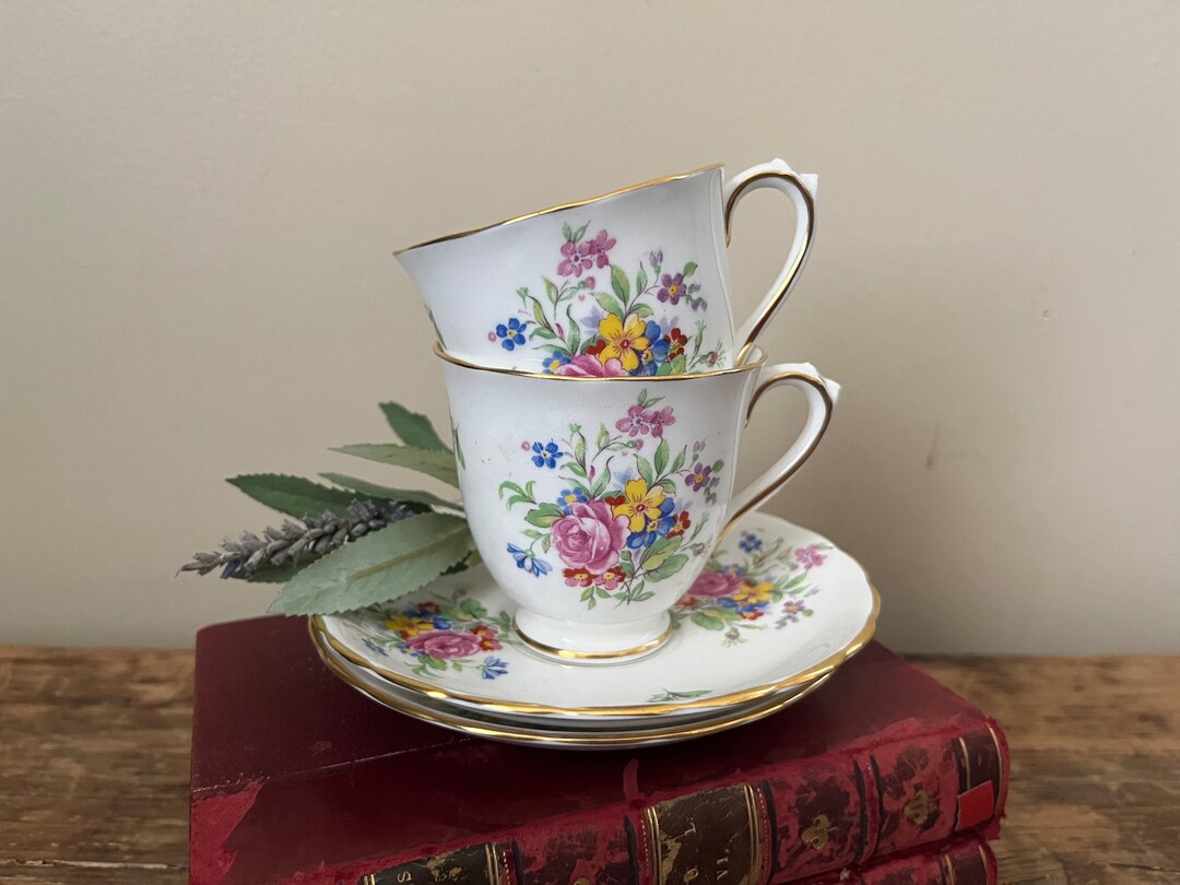 1950s New Chelsea Staffs Fine Bone China Tea Set - Multicolor Floral ...