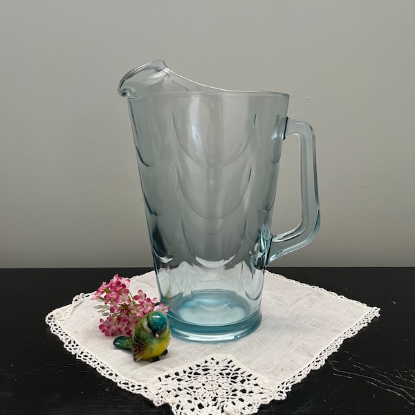 Vintage Blue Glass Water Pitcher - Etsy