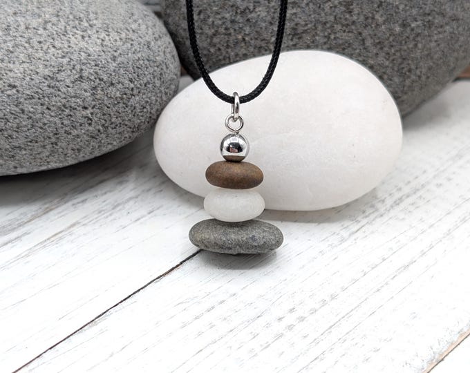 Stacked Stone Pendant, Adjustable Cord Beach Rock Necklace - Etsy