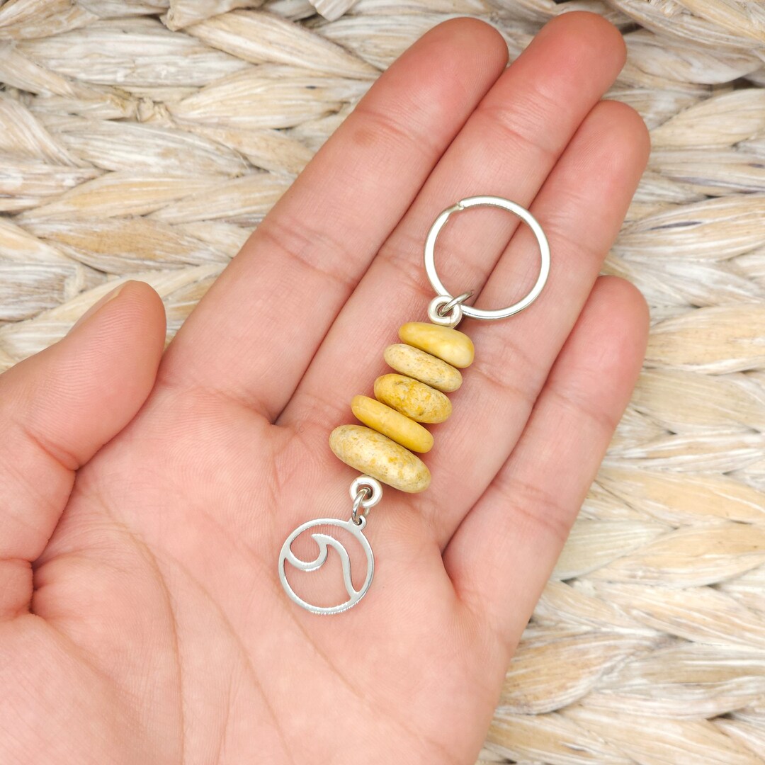 Stacked Stone With Wave Charm Keychain Beach Rock Cairn - Etsy