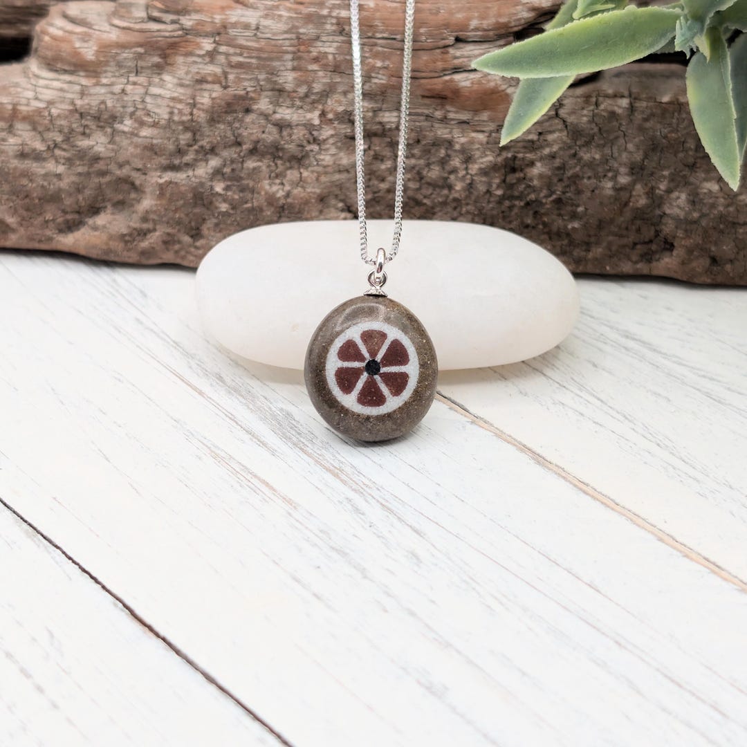 Flower Necklace, Handmade Carved Stone Pendant With Stone and White ...