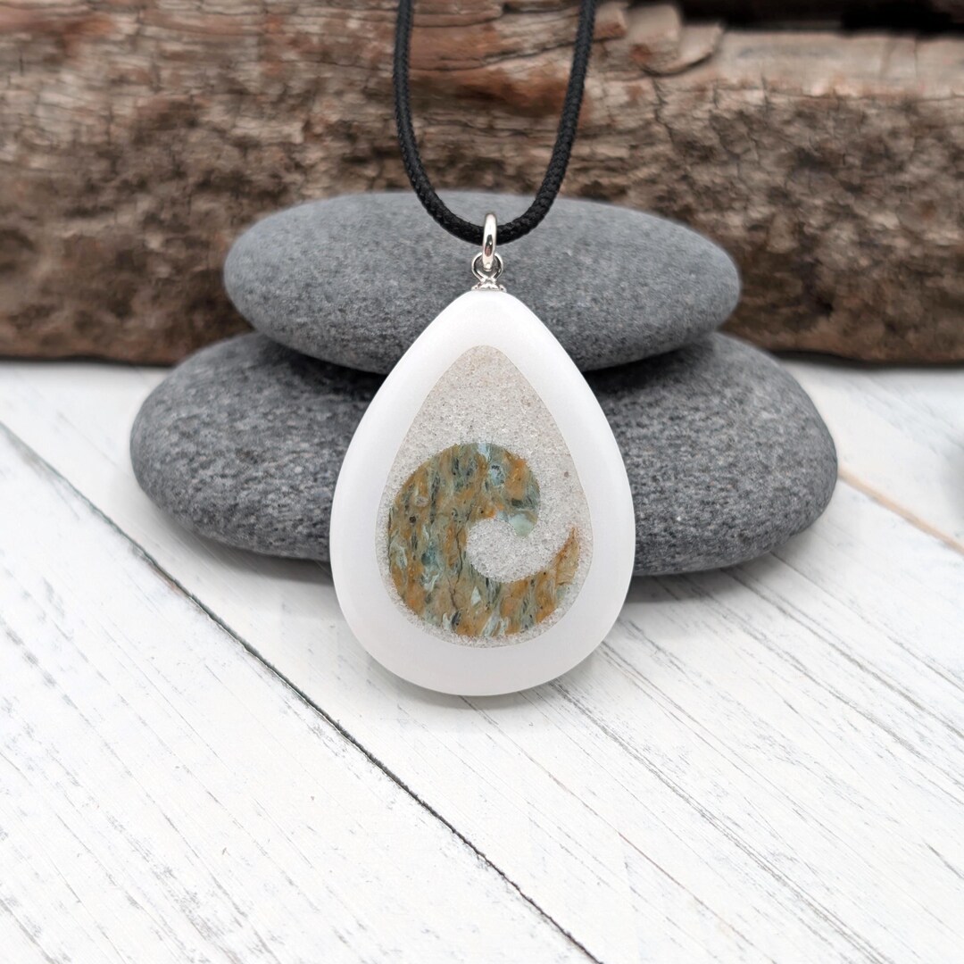 Wave Necklace Plasma Agate Inlaid in Stone Pendant Adjustable Cord - Etsy