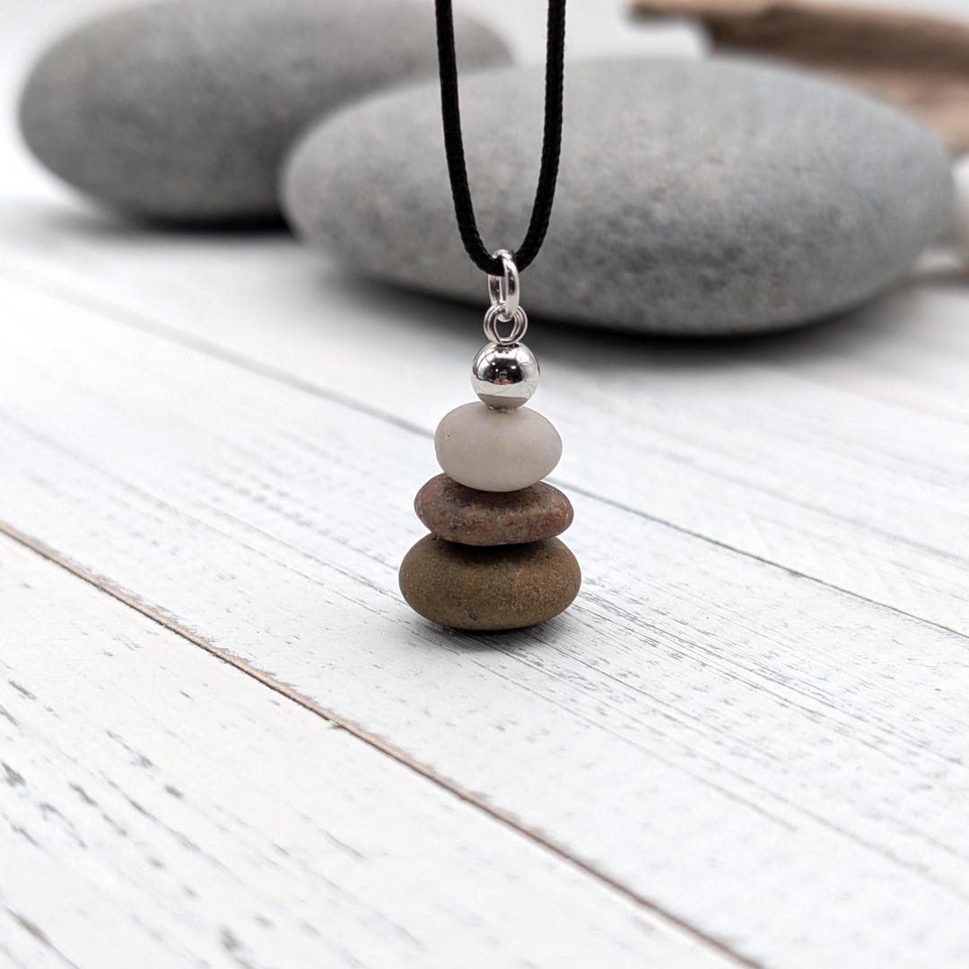 Stacked Stone Pendant, Adjustable Cord Beach Rock Necklace - Etsy