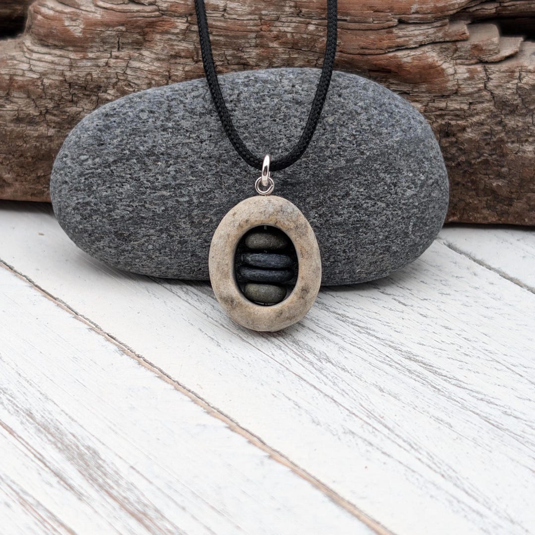 Small Stone Cairn Necklace, Beach Rock Pendant on Adjustable Cord - Etsy