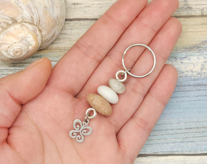 Stacked Stone With Butterfly Charm Keychain, Beach Rock Cairn Keychain ...