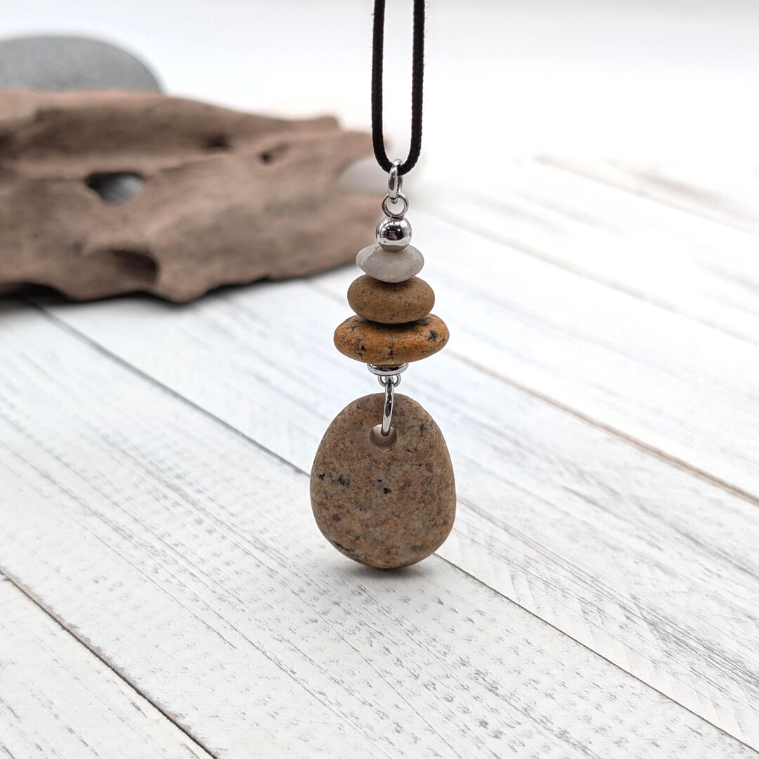Stacked Stone Pendant, Adjustable Cord Beach Rock Necklace - Etsy