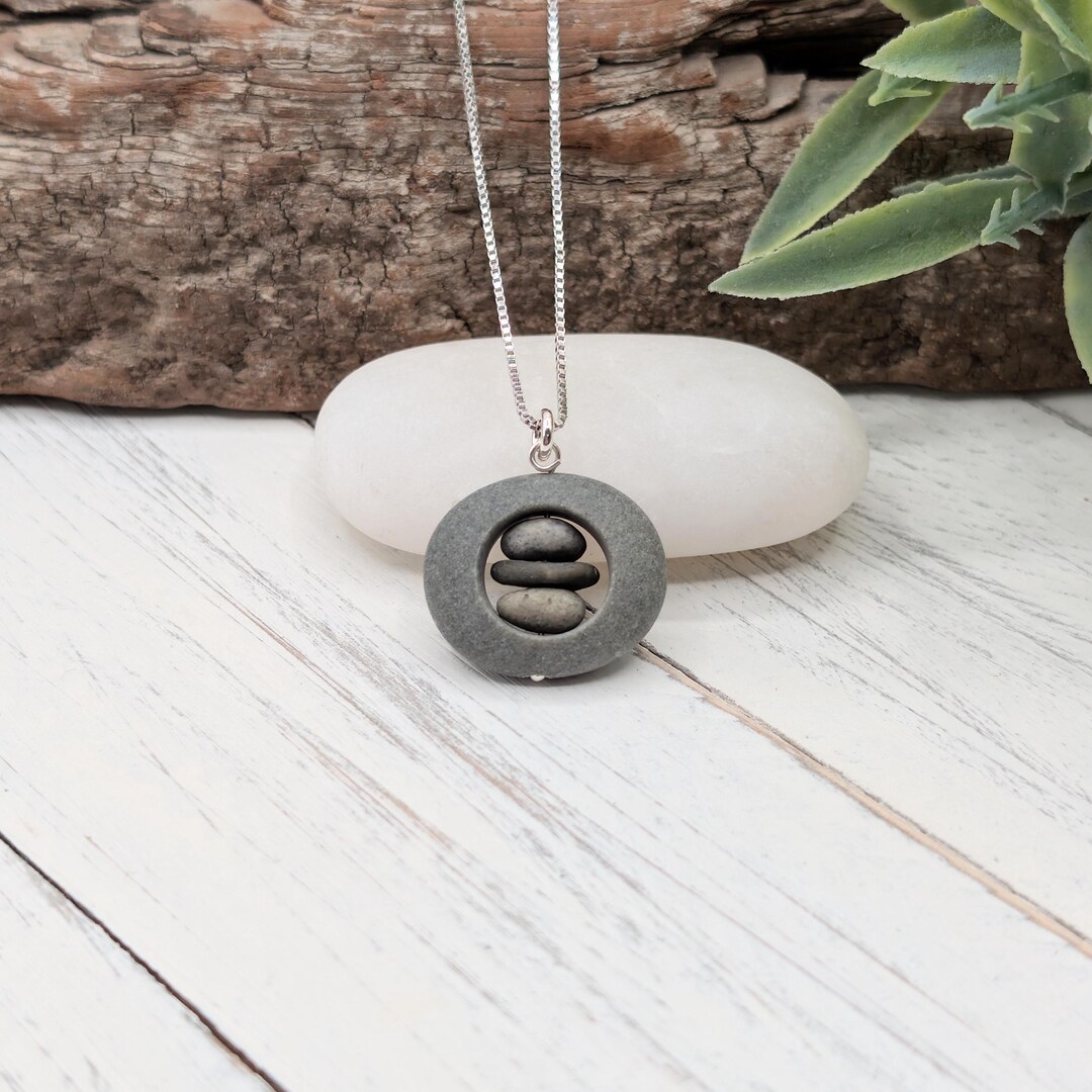 Mini Stone Within Stone Pendant, Beach Pebble Pendant, Stone Cairn ...