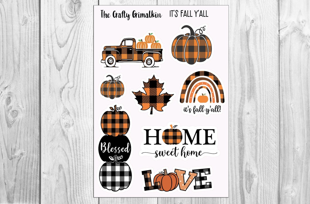 Autumn Plaid Sticker Sheet - It's Fall Y'all for Journals, Scrapbooks ...