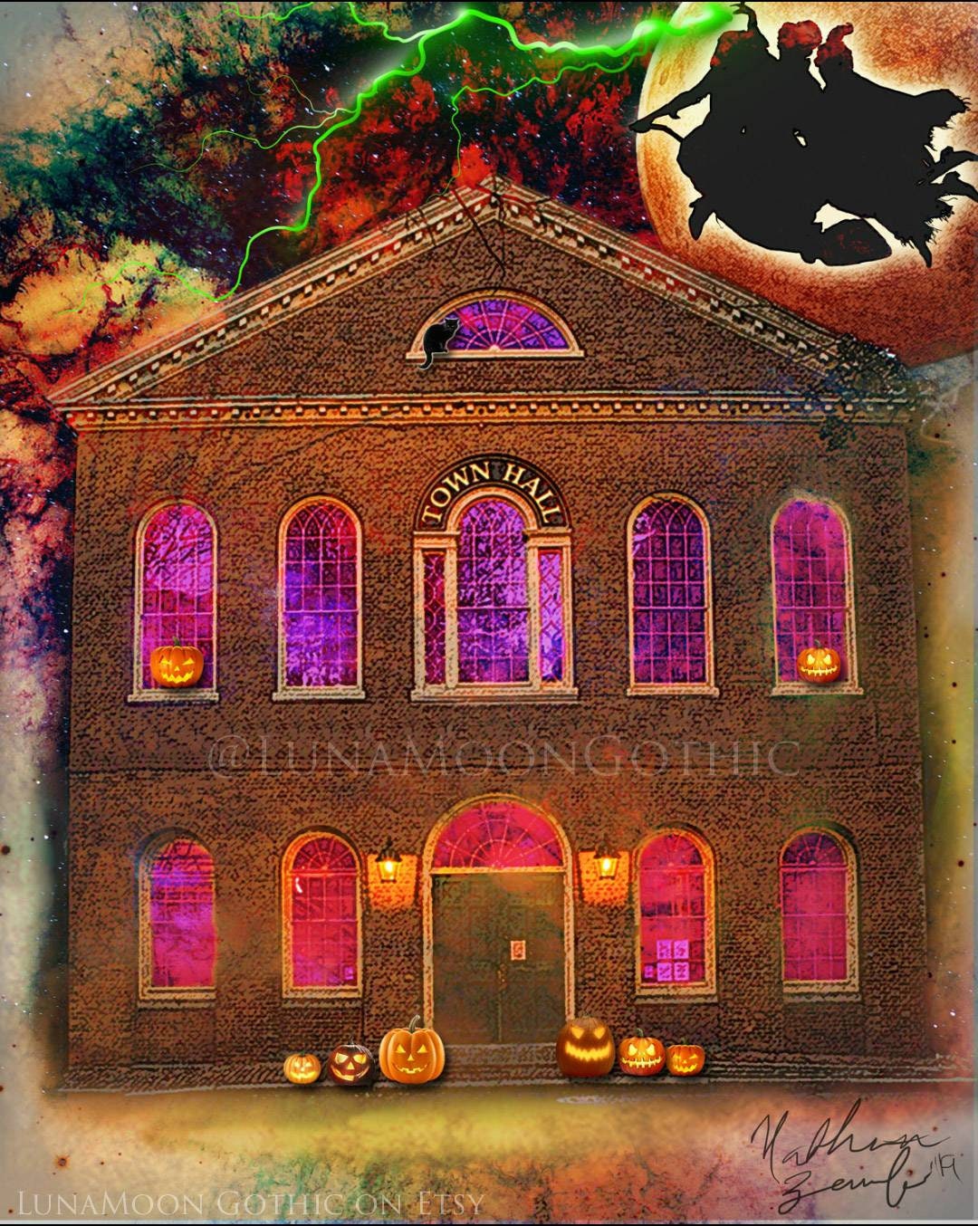 8x10 Hocus Pocus TOWN HALL Salem MA Water Color Art Print | Etsy