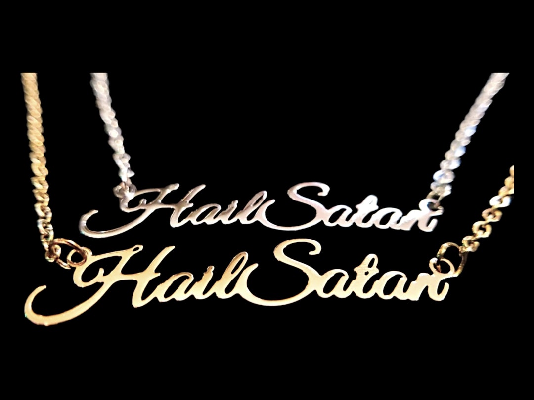 HAIL SATAN Scroll Pendant Necklace - Etsy