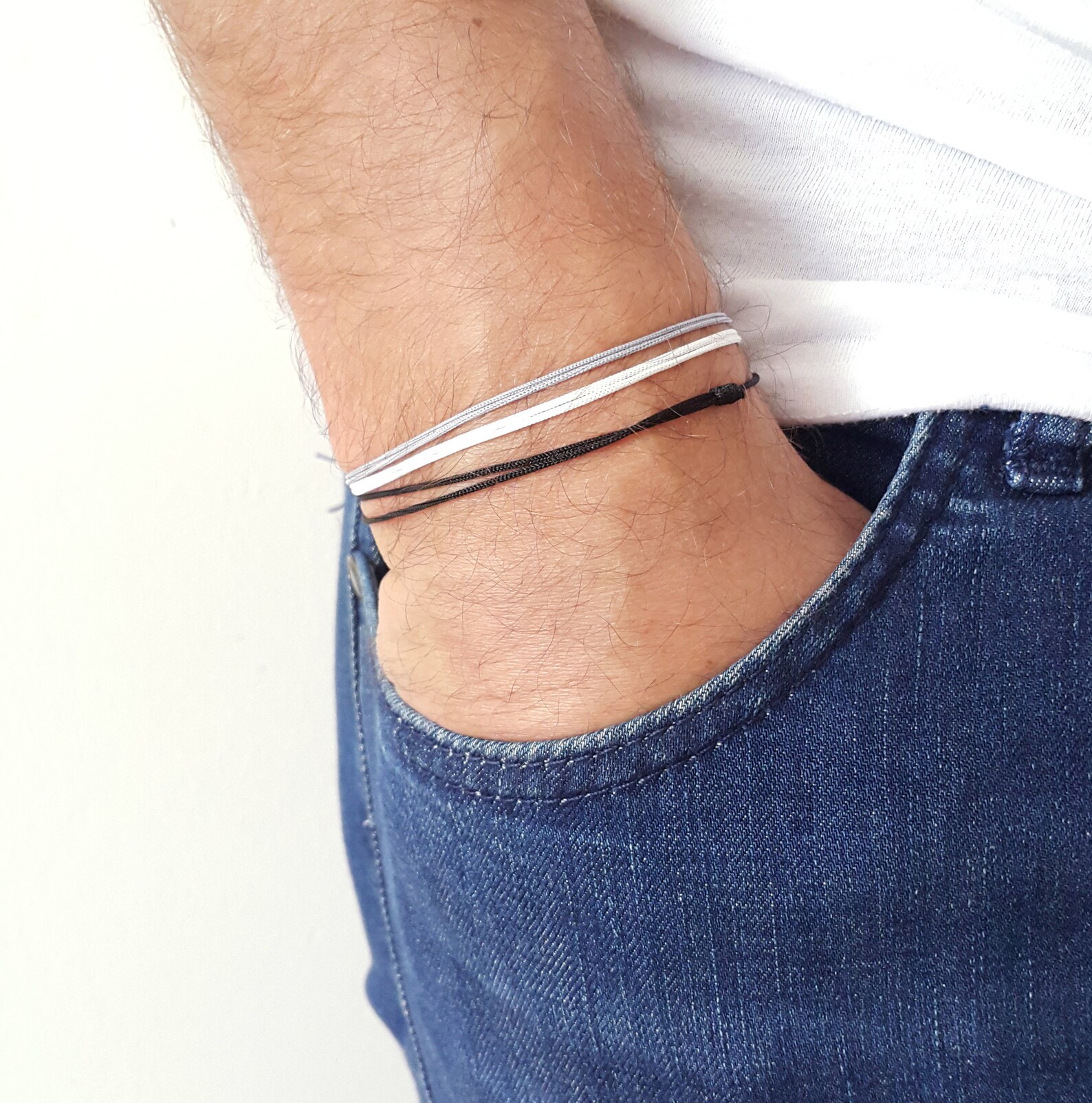 Mens adjustable thin string bracelet Waterproof surfer | Etsy