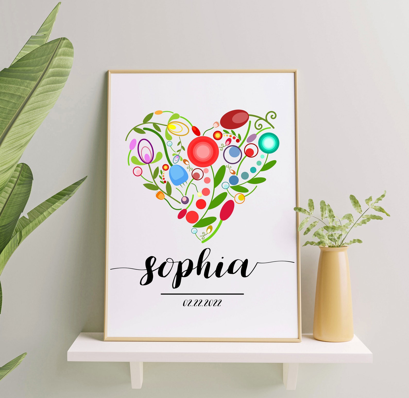Floral Heart // Name Printable for Nursery Baby Date of Birth - Etsy