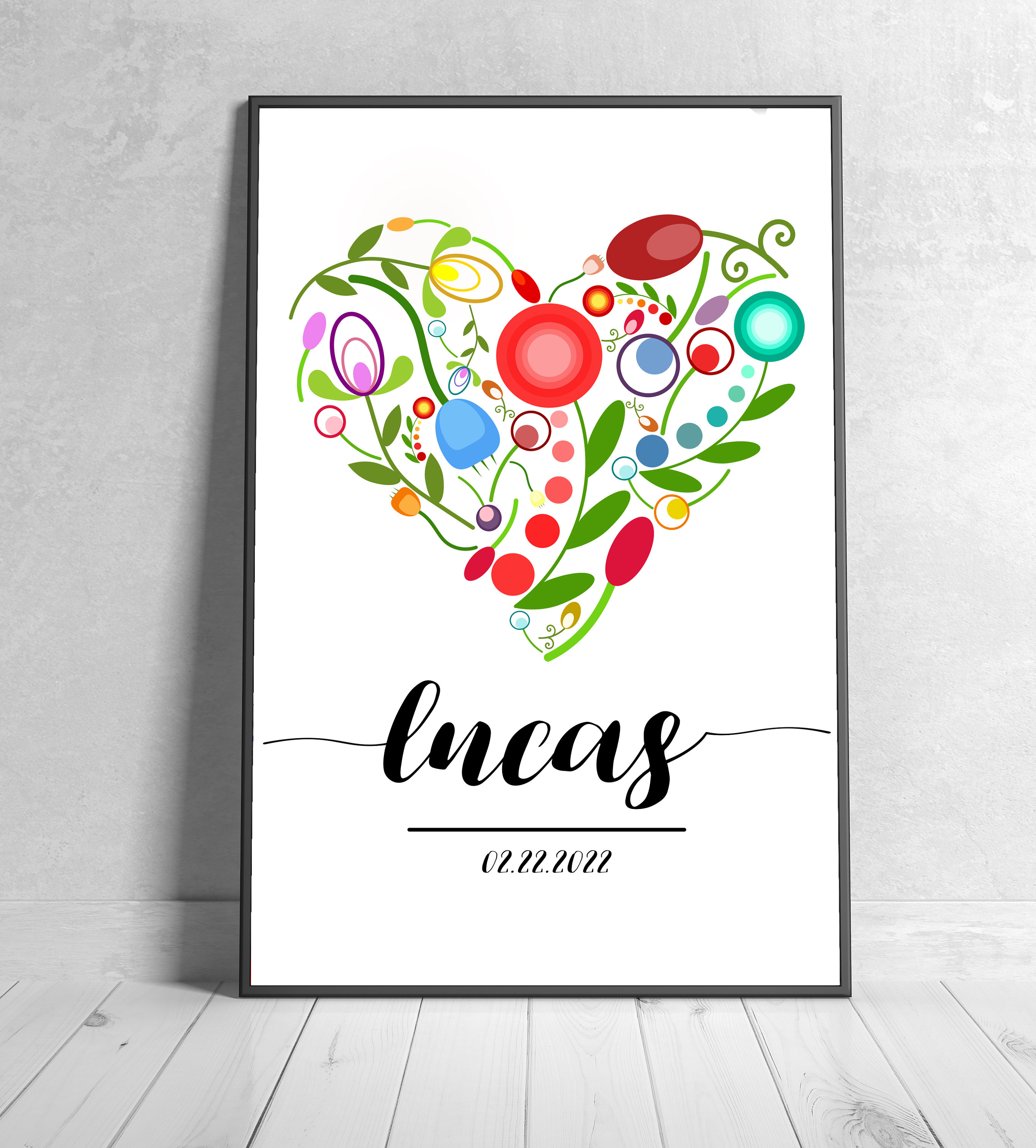 Floral Heart // Name Printable for Nursery Baby Date of Birth - Etsy