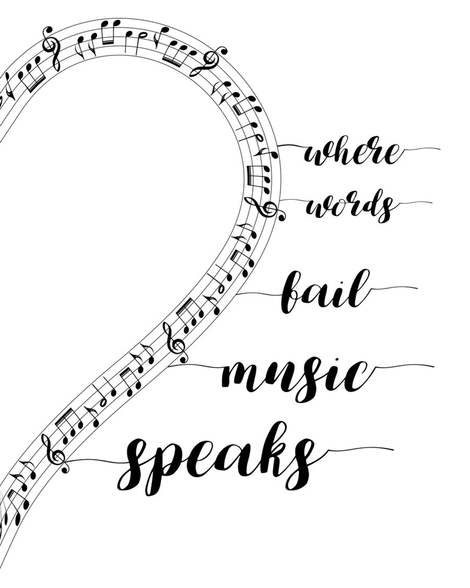 Where Words Fail Music Speaks // Music Quote Printable Music - Etsy