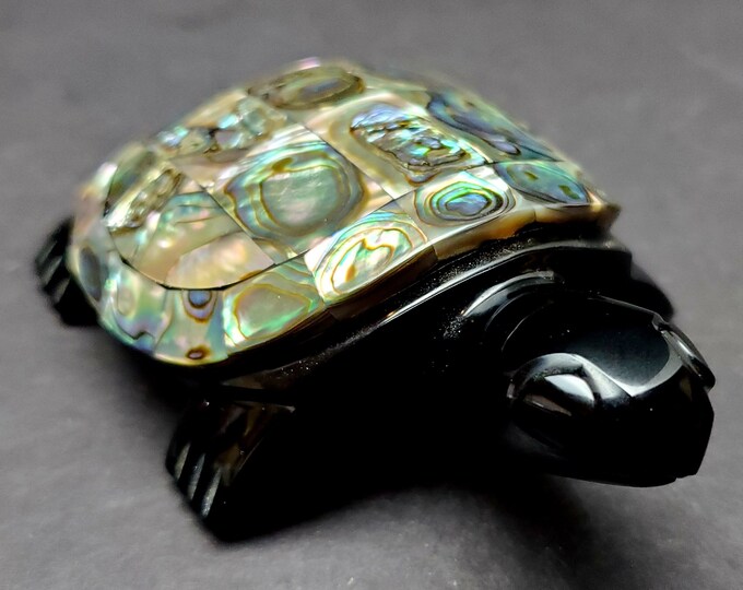 Vintage Black Obsidian Abalone Mother of Pearl Shell Turtle Figurine - Etsy