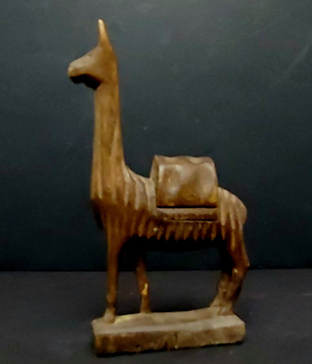 Vintage Hand Carved Peruvian Folk Art Wood Llama With Saddle Figurine ...