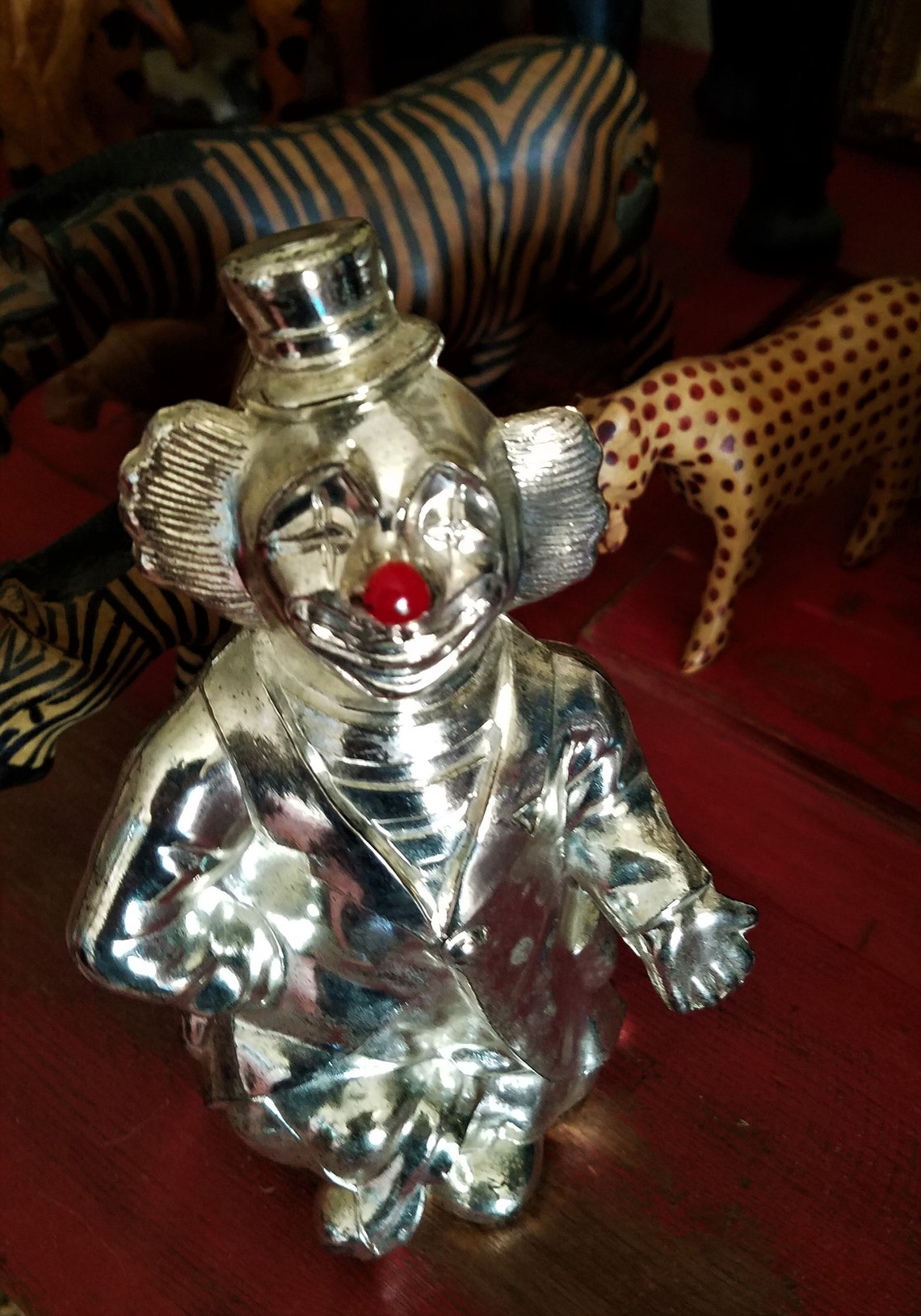 Vintage Silver Cast Metal Circus Clown With Red Nose Piggy Bank - Etsy
