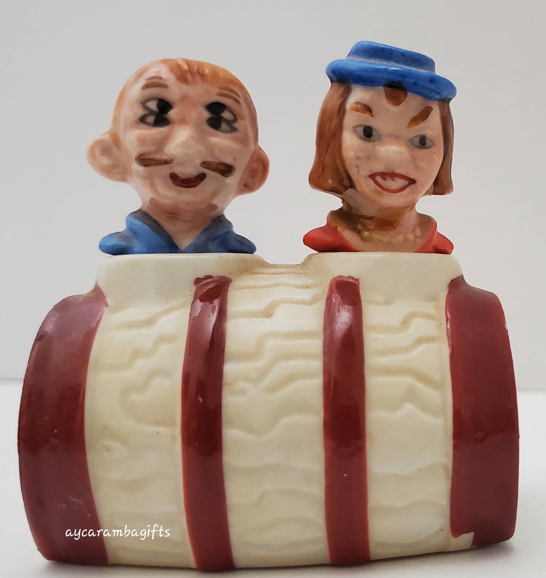 Vintage Porcelain Nodder Salt and Pepper Shakers Two Drunks in a Barrel ...