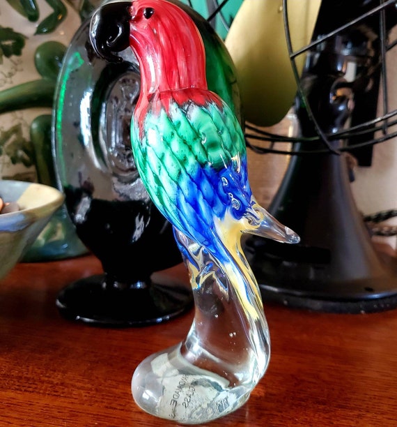 Glass Art handmade glass parrot figurine bird cockatoo Macaw sculpture ...