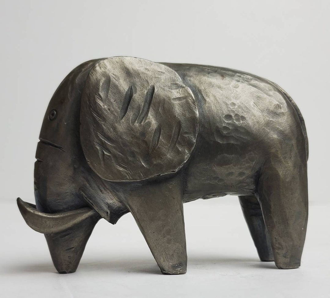 Signed Vintage Pewter Behemoth Woolly Mammoth Figurine by Steiff Silver ...