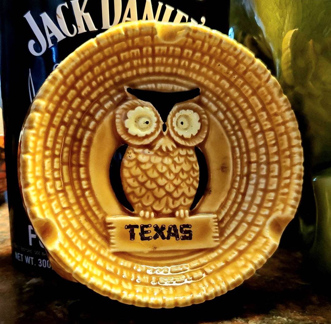 Mid Century Honey Gold Texas Owl Ashtray: Ceramic Souvenir, Made in ...