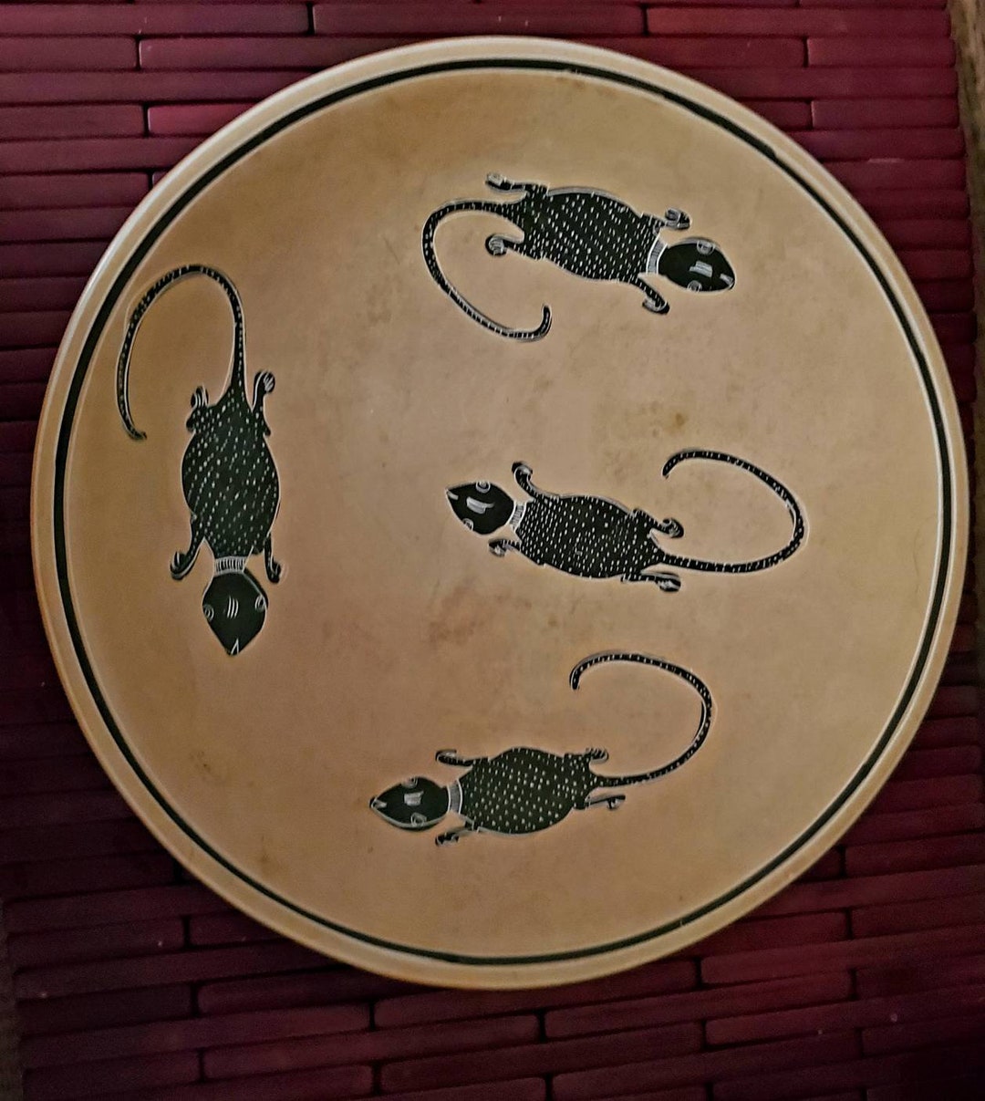 Primitive Folkart Reptile Soapstone Plate Feat:hand Painted Lizards ...