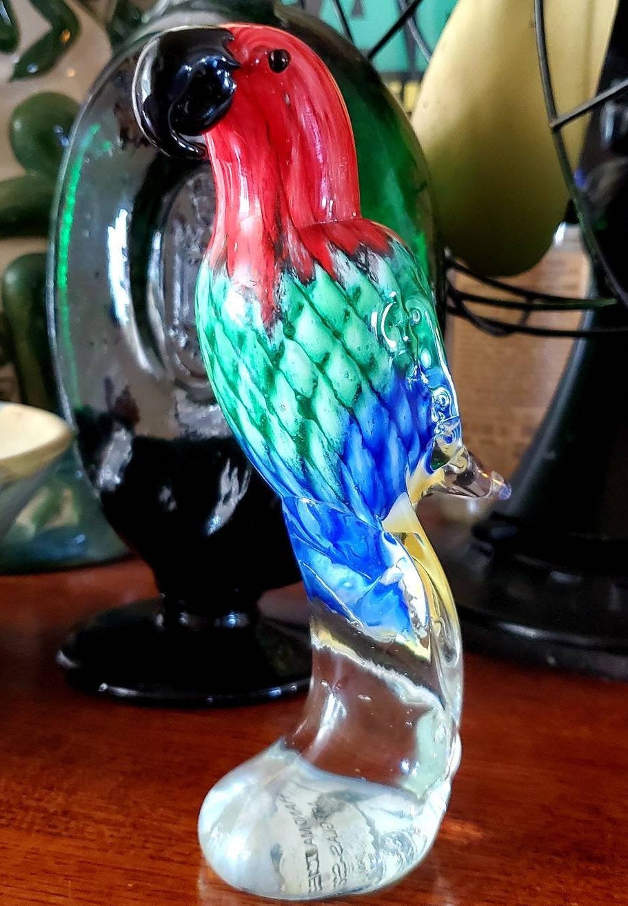 Glass Art handmade glass parrot figurine bird cockatoo Macaw sculpture ...